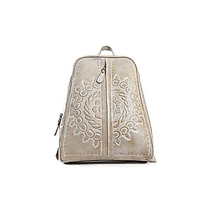 Santiago Sebastian Leathers Ladies Backpack Purse for Women, Genuine Leather, Hand tooled handbag, off white color