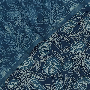 The Cozy Creations Hand Block Print Fabric by 5 Yard - PRECUT 5 Yard 44 Inch Width - 100% Cotton Material - Indigo Blue & White Floral Pattern - Light Weight Indian Cloth for Making Summer Dress