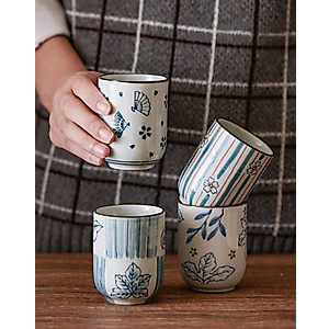 Caalio Japanese Retro Porcelain Tea Cups, for Matcha Coffee Hot Green Tea, Chinese Tea, Mino ware, Compact Cup, Diameter 2.3 inches x height 2.9 inches, 5fl oz/150ml - Folding Fan