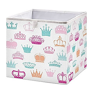 Kigai Princess Crown Open Home Storage Bins, for Home Organization and Storage, Toy Storage Cube, Collapsible Closet Storage Bins, with Small Handles, 11.02"L x 11.02"W x 11.02"H