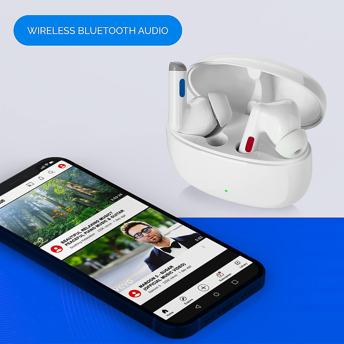 Hearing Amplifier Earbuds - Rechargeable, Wireless Bluetooth Audio and Personal Sound Enhancement Device Aids for Adults Seniors with Noise Canceling, Feedback Reduction and Portable Charging Case