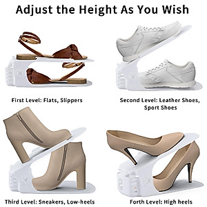 HOMOKUS Shoe Slots Organizer for Closet Organization, 20 Pack Adjustable Shoe Stacker Space Saver,Double Layer Shoe Rack Organizer Holder with 4 Different Height (White)