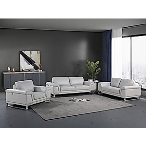 Blackjack Furniture Weston Collection Italian Leather Living Room, Den Loveseat, Light Gray