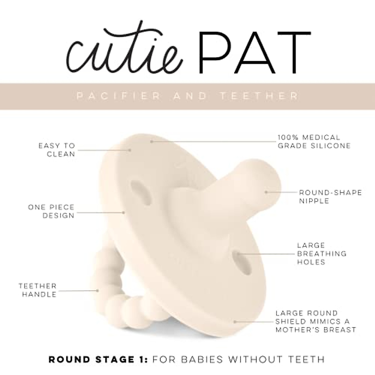 Ryan & Rose Cutie PAT Pacifier Teether (Stage 1, Ivory)