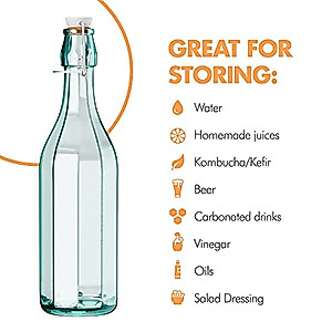 Amici Home Faceted Hermetic Glass Bottles | Eco-Friendly Swing Top Glass Bottles | Flip Top Glass Bottle with Airtight Cap | Glass Bottles with Caps - Dishwasher Free (Set of 2, 17 Oz)