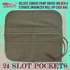 U.S. Art Supply Deluxe Canvas Art Paint Brush Holder & Storage Organizer Roll-Up Case Bag - 24 Slot Pockets Carry Pouch - Protect Artist Acrylic Oil Watercolor Paintbrushes - Store Pencils, Pens Tools