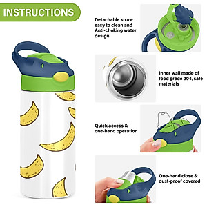 xigua Banana Pattern Kids Water Bottle,Vacuum Insulated Bottles with Straw Lid,Leakproof Stainless Steel Thermos Bottles for Girls and Boys