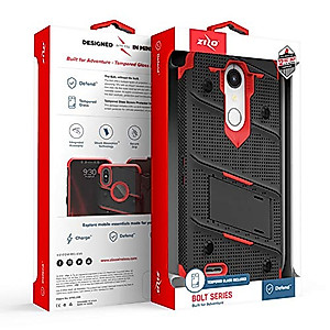 ZIZO Bolt Series LG K30 Case Military Grade Drop Tested with Tempered Glass Screen Protector Holster LG Harmony 2 Case Black RED