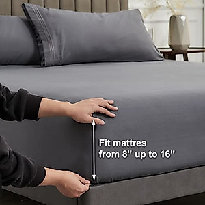 WODFAMY Microfiber Full Size Bed Sheet Set Extra Soft Deep Pockets Luxury Hotel Bed Sheets Breathable & Cooling Wrinkle Free 4 Piece Set Fulls Sheets Dark Grey&Gold