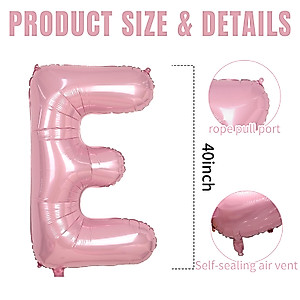 40 Inch Pink Letter Balloons, Large E Letter Balloons Foil Helium Balloons, Mylar Big Single Alphabet E Balloons, Pink Balloon Letters for Birthday Party Decorations Wedding Bride Anniversary Supplies