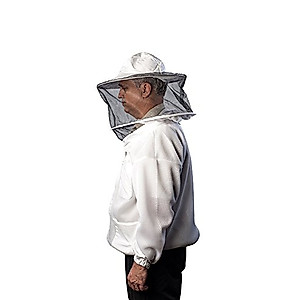 FOREST BEEKEEPING SUPPLY Ventilated Ultra-Light Bee Jacket - Clear View Vented Round Veil with YKK Brass Zippers & Thick for Maximum Protection for Professional & Beginner Beekeepers (X-Large)