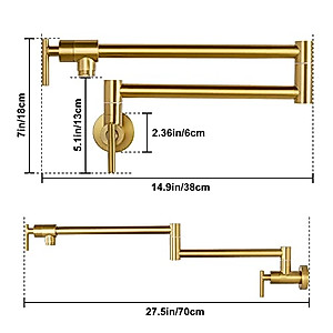 Pot Filler Faucet 24 Inch Brushed Brass Wall Mount Kitchen Restaurant Sink Faucet Folding Stretchable with Single Hole Two Handles, Gold
