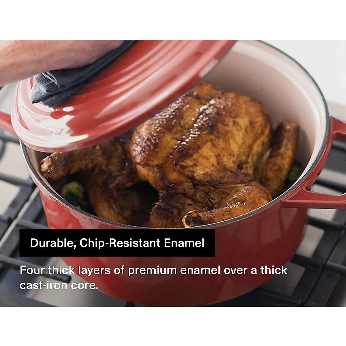 Misen Enameled Cast Iron Dutch Oven - Premium Quality Thick Core | Chip-Resistant Enamel Coating | Versatile Multi-Purpose Shape | Wide Handles for Easy Handling | Ideal for Everyday Cooking | 7QT I Red