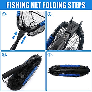 Fishing Net,Floating Folding Landing Net with 7 Inch Fishing Pliers and Fishing Lip Gripper,Fishing Gear Fihing Tool Accessories for Fish Easy Catch and Release Freshwater and Saltwater