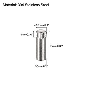uxcell 5x16mm 304 Stainless Steel Dowel Pins, 5Pcs Knurled Head Flat Chamfered End Dowel Pin, Wood Bunk Bed Shelf Pegs Support Shelves Fasten Elements