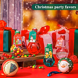 Tessco 48 Pcs Christmas Plastic Light Bulb Jars with Card and String 3.4 oz 100 ml Clear Fillable Candy Jars Lightbulb Jar Clear Plastic Bulbs Ornaments for Crafts Light Bulb Storage Container