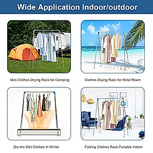 Portable Garment Rack, Folding Clothes Rack, Collapsible Clothing Rack with 10 Mini Foldable Clothes Hangers, Free Installed Lightweight Freestanding Hanger for Indoor Outdoor Travel and Camping