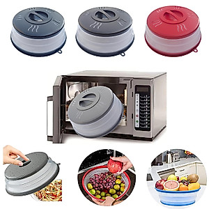 Microwave Splatter Cover Vented for Food, Microwave Plate Cover Splatter Guard & Colander, Fruit Vegetables Drainer with Hook Hole, Dishwasher-Safe,BPA-Free Silicone & Plastic (Red)