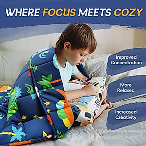 ROKDUK Weighted Blanket Kids 3 Pounds 36x48 in 100% Oeko-Tex Breathable Microfiber 1200TC Toddler Weighted Blanket Non-Toxic Glass Beads Small Heavy Blanket Throw Cartoon Printed Dark Blue Dinosaur