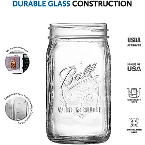 ball mason 4 Ball Mason Jar - 32 oz. Clear glass jars with wide mouth lips, with 4 lip colors and Lyeusa cleaning brush Clear glass container