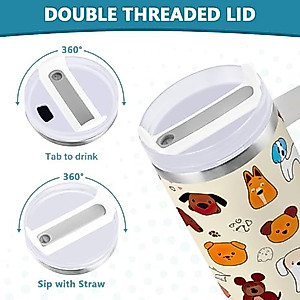 RPLIFE Cartoonish Dog Breeds Beige Stainless Steel Cup, Insulated Coffee Cups with Lids, Coffee Tumbler for Women