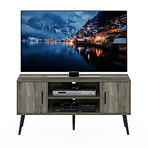 Furinno Claude Mid Century Style Wood Legs TV Stand for TV Size up to 50 inch with Two Cabinets, French Oak