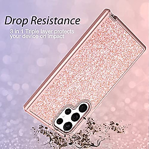 Coolwee Pink Full Protective Case for Galaxy S22 Ultra 5G Heavy Duty Hybrid 3 in 1 Rugged Shockproof Women Girls Transparent for Samsung Galaxy S22 Ultra 6.8 inch Rose Gold