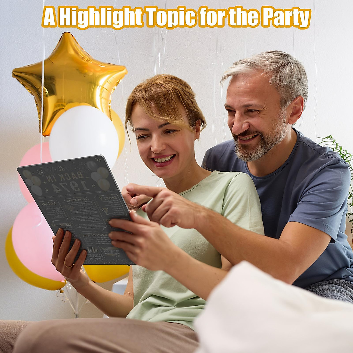 Happy 50th Birthday Decorations & Anniversary Party Favor Supplies - Back in 1974 Table Poster Sign Gifts for Men & Women, Cake Topper Banner Balloon Backdrop Candle Centerpiece Tablecloth