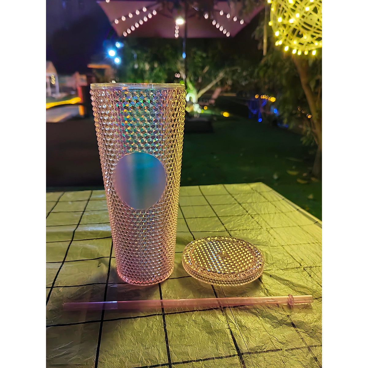 Studded Tumbler With Straw Tumblers With Lids And Straws Pink Tumbler With Straw Textured Cup BPA-Free Double-Wall Plastic Tumblers for Iced Coffee Cold Drinks or Water 24 Oz