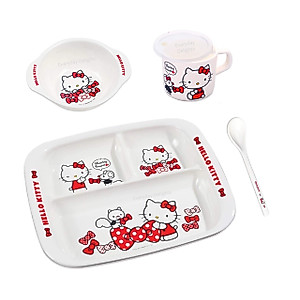 Everyday Delights Hello Kitty Red Dinnerware Flatware Meal Set – Plate Bowl Cup Spoon, 4 pieces