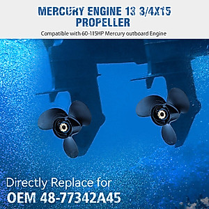 Qiclear Upgrade 13 3/4x15 OEM 48-77342A45 Aluminum Boat Propeller fit Mercury Outboard Motos 60/75/90/100/115 Hp,15 Spline Tooth,Rh