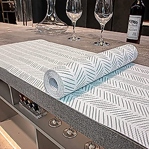 Glotoch Premium Non Slip Shelf Liner, Non Adhesive Drawer Liner, Waterproof Shelf Liners for Kitchen Cabinets, Drawer, Fridge, Wire Shelving, Pantry-12" X240", Heavy Duty, White and Green Herringbone