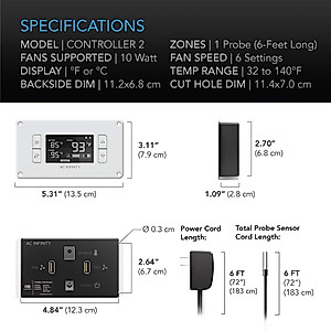 AC Infinity AIRPLATE T8 White, Quiet Cooling Dual-Fan System 6" with Thermostat Control, for Home Theater AV Cabinets