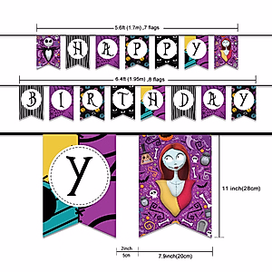 Nightmare Theme Birthday Banner Before Christmas Nightmare Birthday Party Decorations Supplies Jack Skellington and Sally Themed Birthday Banner for Kids Adults Birthday Party Indoor Outdoor Decors