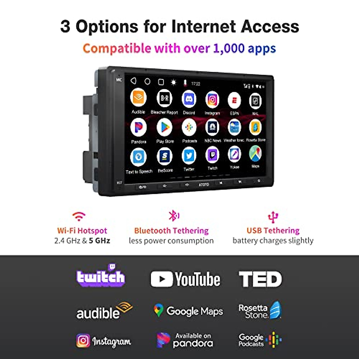 ATOTO A6 PF Double-DIN Android Car Stereo, Wireless CarPlay, Wireless Android Auto, 7inch in-Dash Navigation, Dual BT, WiFi/BT/USB Tethering Internet, 2G+32GB, HD LRV Input with Backup Camera, Mic