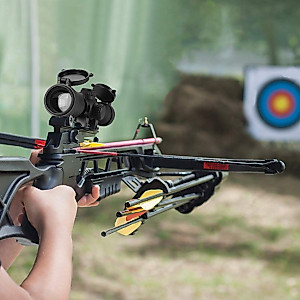 MA3TY 4x32 Crossbow Scope, 2 Retical Crossbow Scopes Kit, Red/Green Illuminated Cross Bow Optics, Archery Accessory,Range OpticW/Rings
