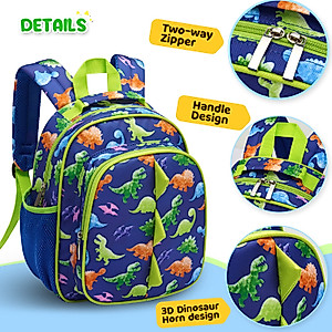 WAWSAM Watercolor Dinosaur Toddler Backpack - Mini Backpack for Baby Boys Kids Preschool School Kindergarten Nursery with Dinosaur Horn Kids Schoolbag for Hiking Travel Book Bags