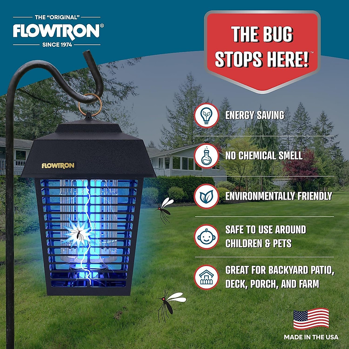 Flowtron Bug Zapper, 1/2 Acre of Outdoor Coverage with Powerful 15W Bulb & 5600V Instant Killing Grid, Electric Insect, Fly & Mosquito Zapper With Wall Mounting Bracket & Mosquito Attractant Cartridge