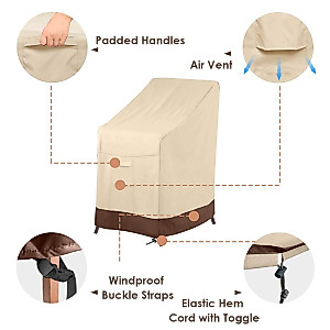Vailge Stackable Patio Chair Cover,100% Waterproof Outdoor Chair Cover, Heavy Duty Lawn Patio Furniture Covers,Fits for 4-6 Stackable Dining Chairs,2 Pack-36"Lx28"Wx47"H,Beige&Brown