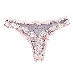 Kinple See Through Mesh Panty for Women Low Waist G-String Pantys Fashion Lace Wavy Edge Panties Trendy Elastic Underwear Gray