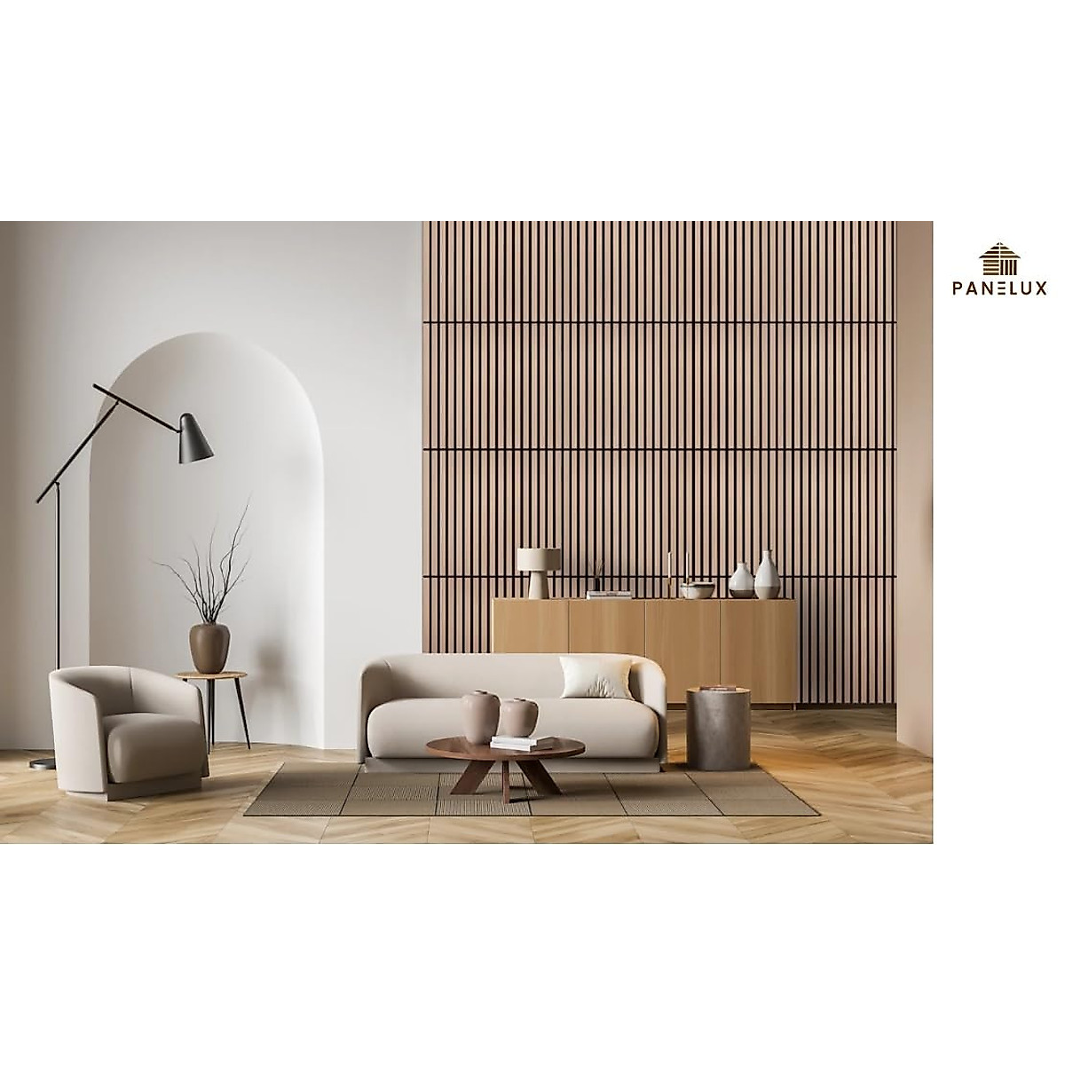 Panelux Wood Wall Panels 23.6 x 23.6 inch - 4-Piece 3D Accent Wall, Panel for Interior Decor - Natural Oak Slat Panels