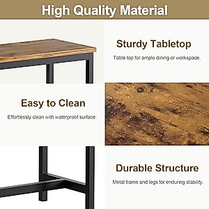 VECELO Bar Table and Chairs Set for 2, 3-Piece Dining Set with Storage Shelves, Cup Holder & Wine Rack, PU Leather Cushion Stools, for Kitchen Small Space, Brown