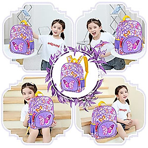 Daaupus Purple Butterfly Pattern Children's Backpack Children's Umbrella Set