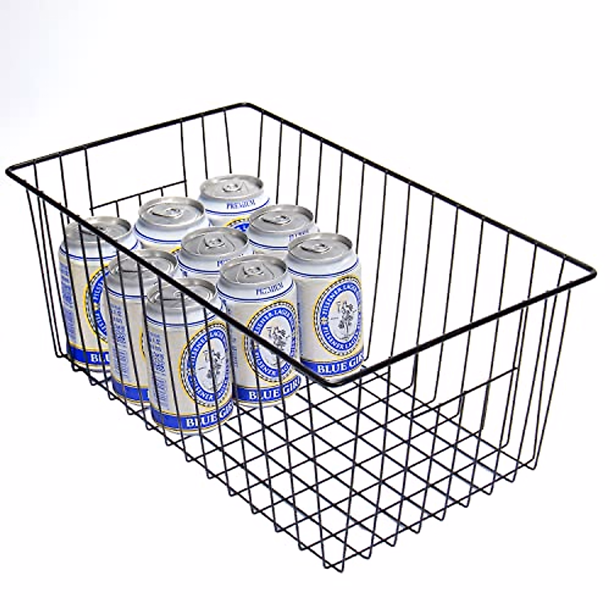 16inch Freezer Wire Storage Organizer Baskets, Refrigerator Metal Bins with Handles for Kitchen, Pantry, Cabinet, Closets - Set of 4 (Black 4)