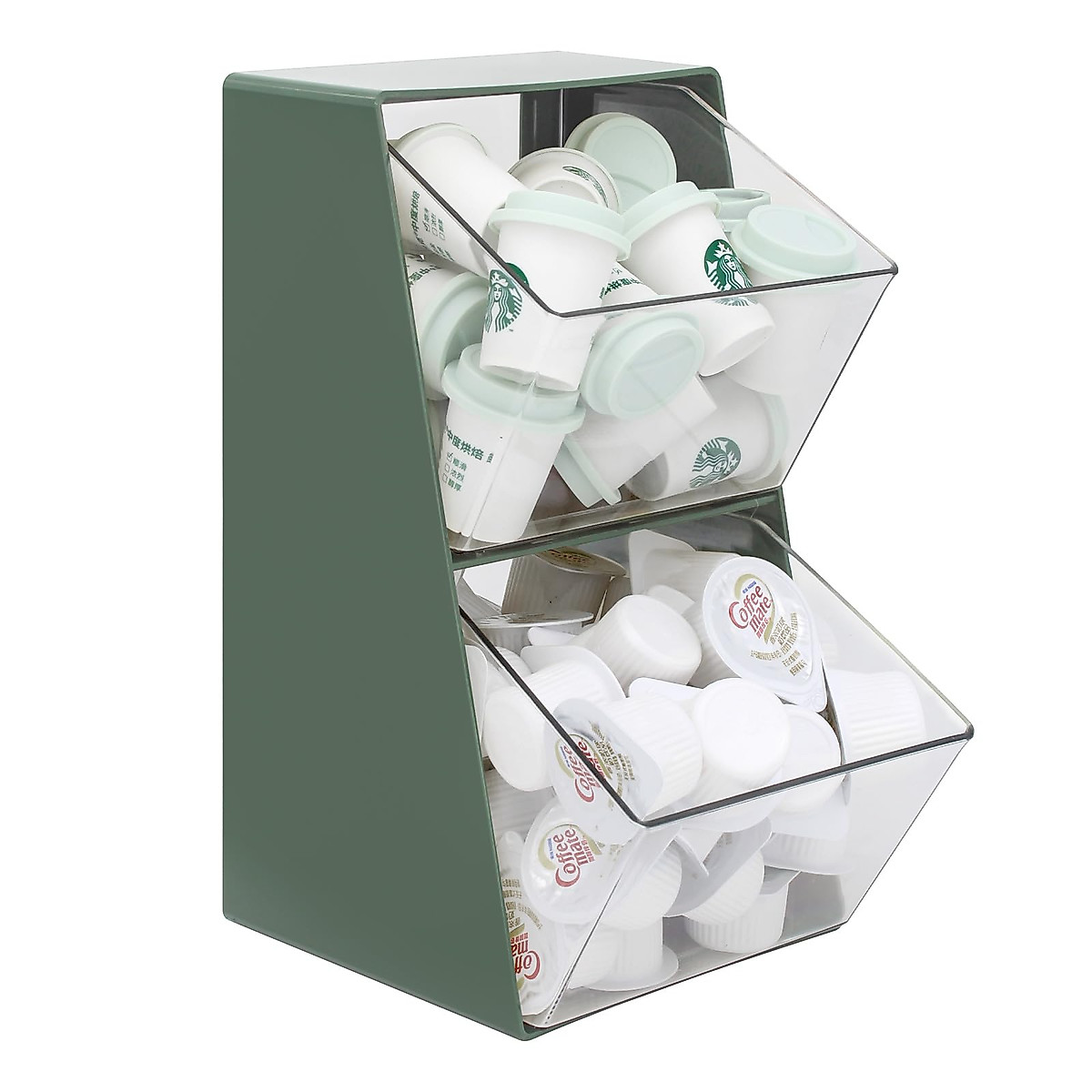Bokelai Coffee Pod Storage with 2 Large Capacity Basket K Cup Holder Countertop Organizer for Creamer Keuring Espresso Capsule Plastic Tea Bag Organizer Green/Clear