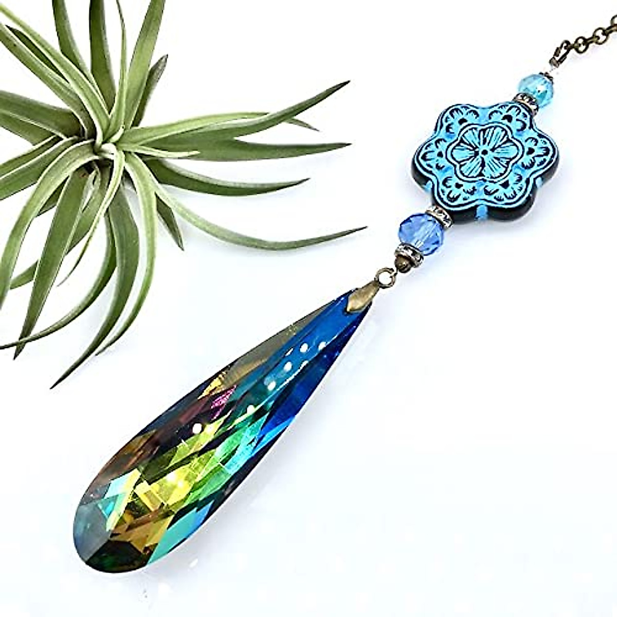 Boho Sun Catcher, (76mm Vitrail Drop) Crystal Hanging for Windows, Home Decor, Garden, Mother's Day, Windows, Gift (Length: 11.25 inches) | 2 Dirty Birds Boutique