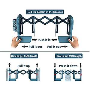 Adjustable Bookends,Metal Book Ends for Books Papers Magazines Albums DVDs Games Desks Binder Organizer Holder for Home, Office, Classroom, Library with Pen Holder.Extends up to 19 inches. (Blue)