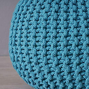 GDFStudio Poona Handcrafted Modern Cotton Pouf, Aqua