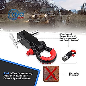 Aya Gear Shackle Hitch Receiver 2 inch 35,000lbs Break Strength Heavy Duty Receiver with 5/8" Screw Pin, 3/4 Shackle. Vehicle Recovery Off-Road, Towing Accessories Compatible with Trucks Jeeps