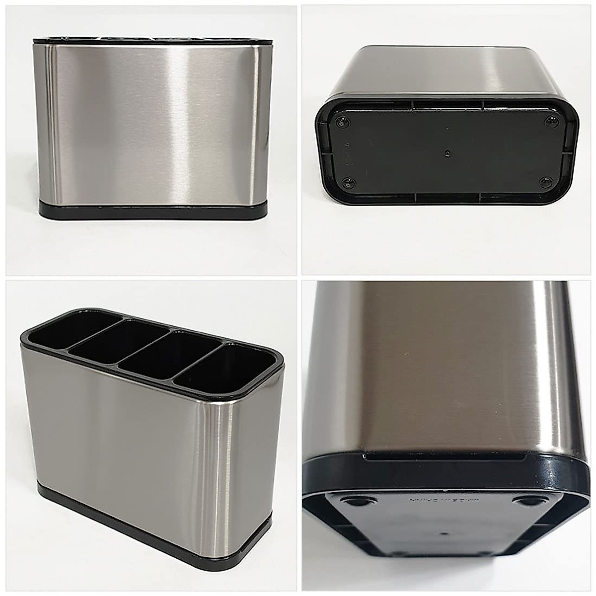 Stainless Steel Kitchen Utensil Holder for countertop, 4 Divider Drip Tray ABS Anti Slip Kitchen Counter, Utensil Caddy Storage, 7.08 x 5.03 x 3.34​ inch